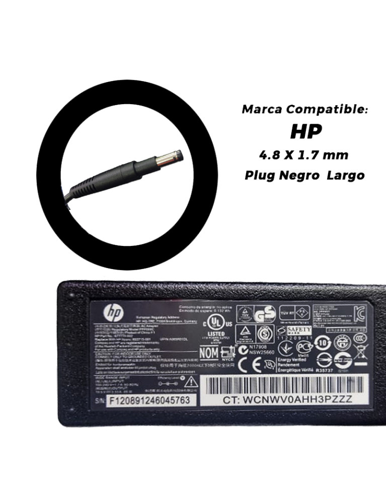 Cargador para laptop HP 19.5V 3.33A Plug Negro Largo Original